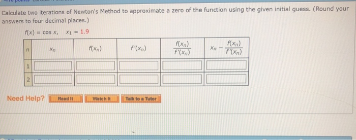 Solved Calculate Two Iterations Of Newton S Method To