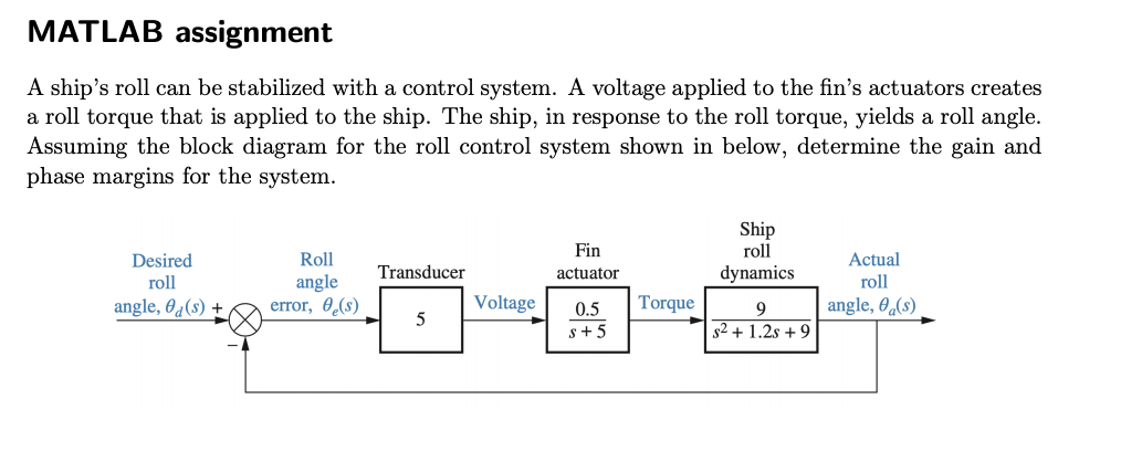 Solved MATLAB assignment A ship's roll can be stabilized | Chegg.com