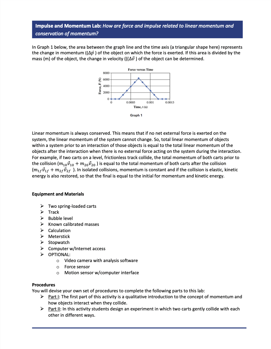 Solved Impulse and Momentum Lab: How are force and impulse | Chegg.com