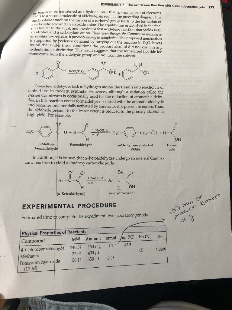 Cannizzaro Reaction Lab Report Help I need help with | Chegg.com