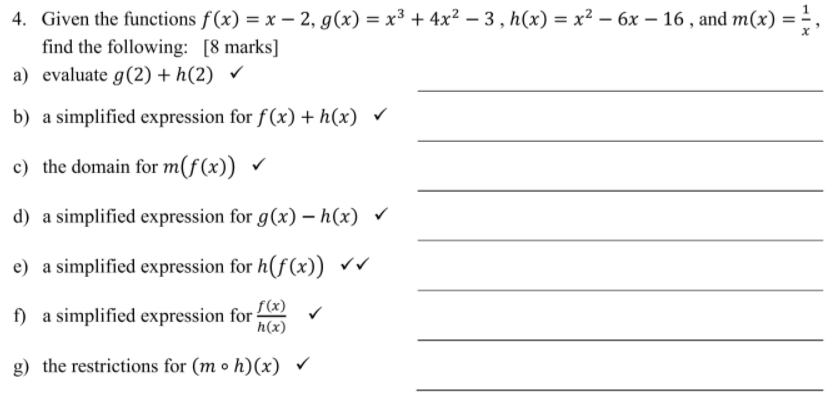 Solved X 4. Given the functions f(x) = x - 2, g(x) = x3 + | Chegg.com