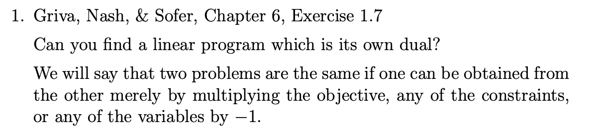 Solved 1. Griva, Nash, \& Sofer, Chapter 6, Exercise 1.7 Can | Chegg.com