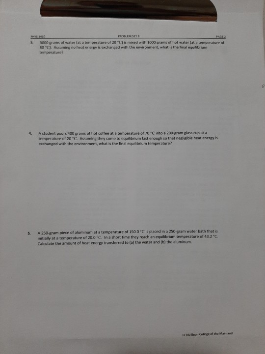 Solved PROBLEM SET 3000 grams of water at a temperature of | Chegg.com