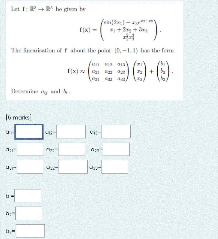 Solved Let f: R3 R3 be given by sin (2.x1) - 33+2+13 21 + | Chegg.com