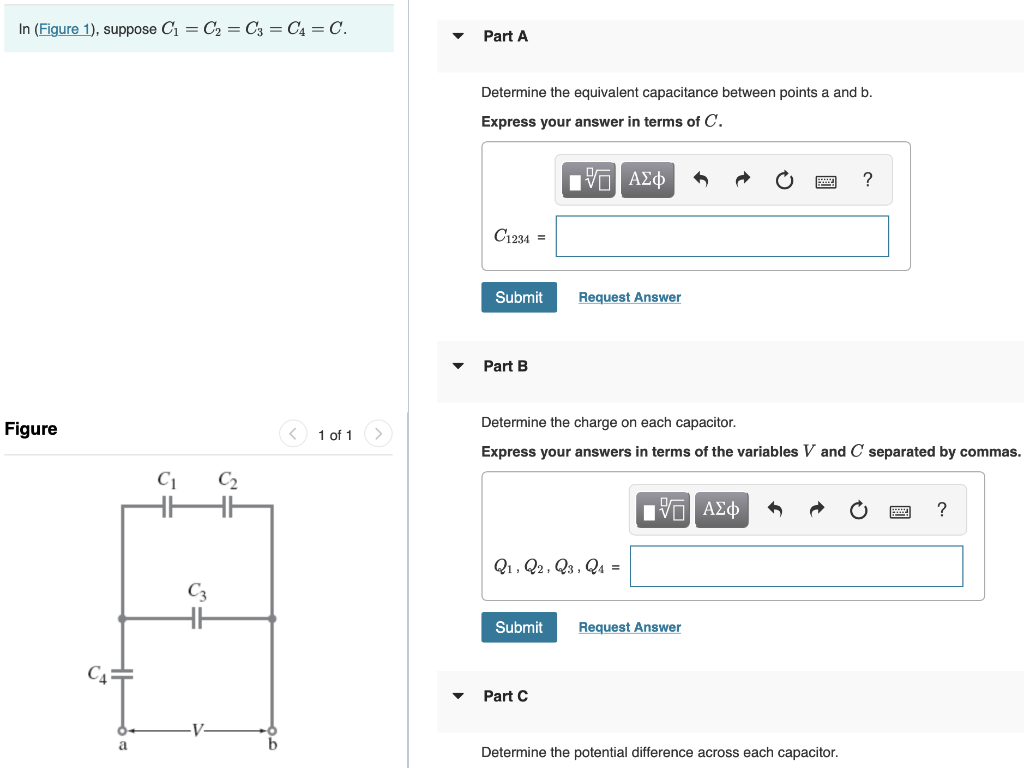 Solved In (Figure 1), suppose C = C=C3 = C4 = C. Part A | Chegg.com