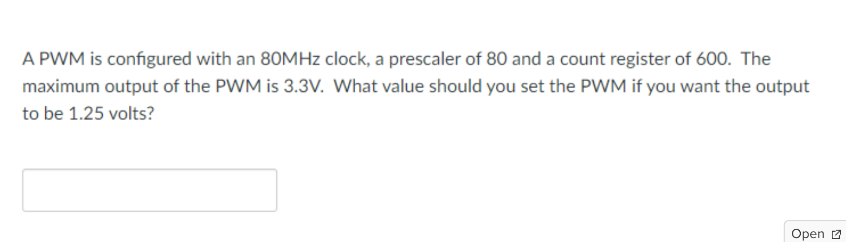 Solved A PWM is configured with an 80MHz clock, a prescaler | Chegg.com