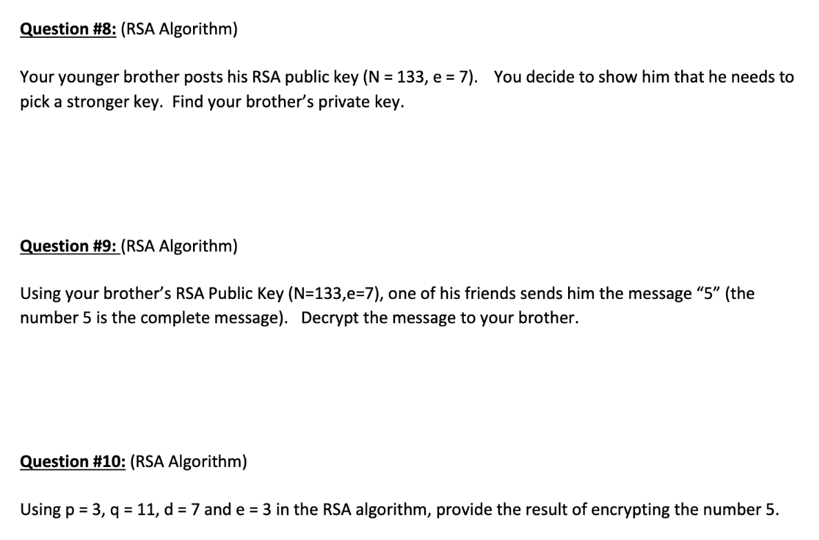 Solved Your younger brother posts his RSA public key | Chegg.com