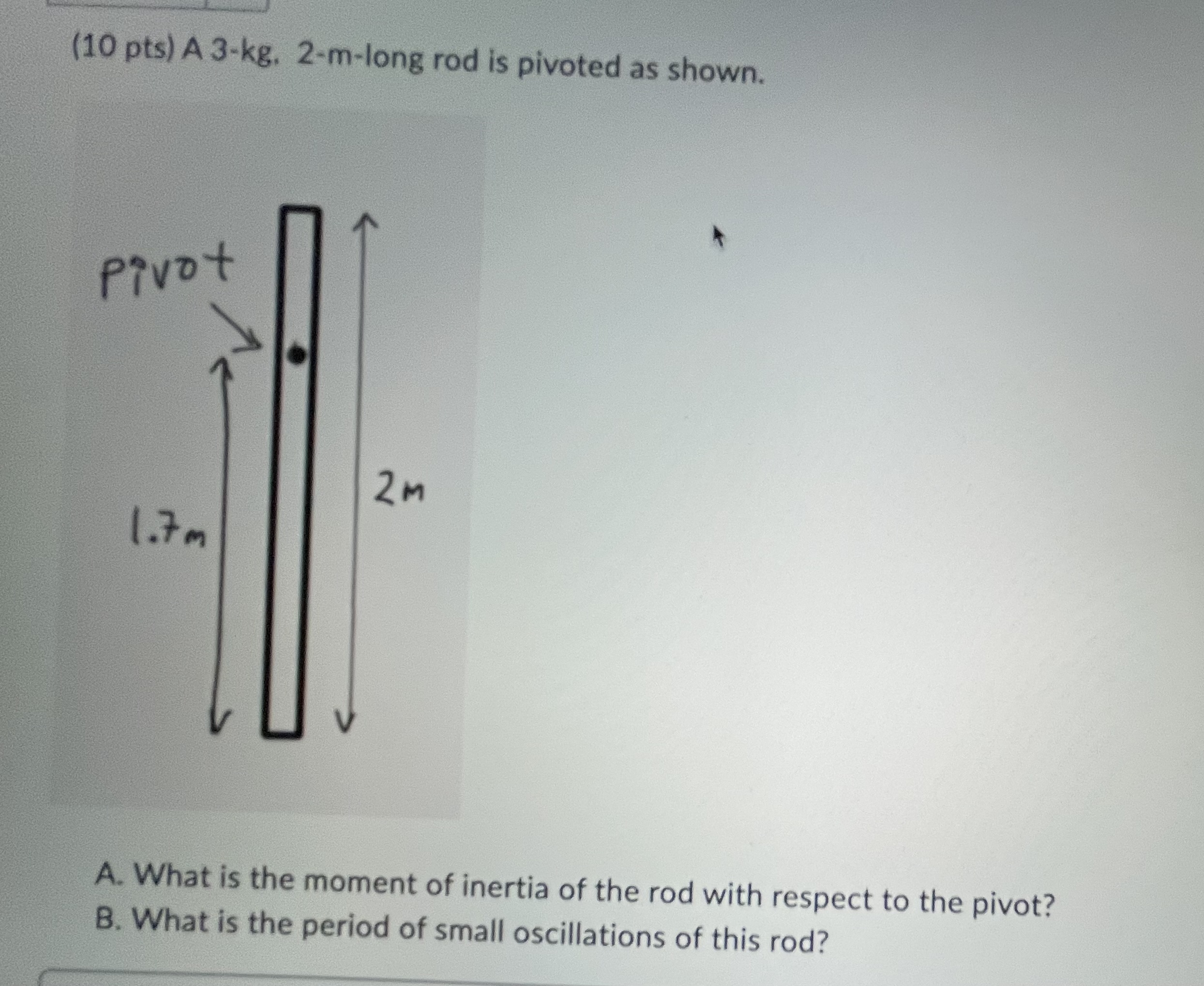 Solved (10 ﻿pts) ﻿A 3-kg. 2-m-long rod is pivoted as | Chegg.com