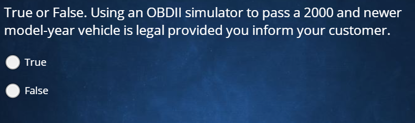 Solved True or False. Using an OBDII simulator to pass a | Chegg.com