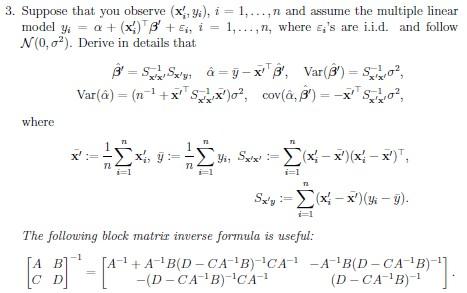 3. Suppose that you observe (xi′,yi),i=1,…,n and | Chegg.com