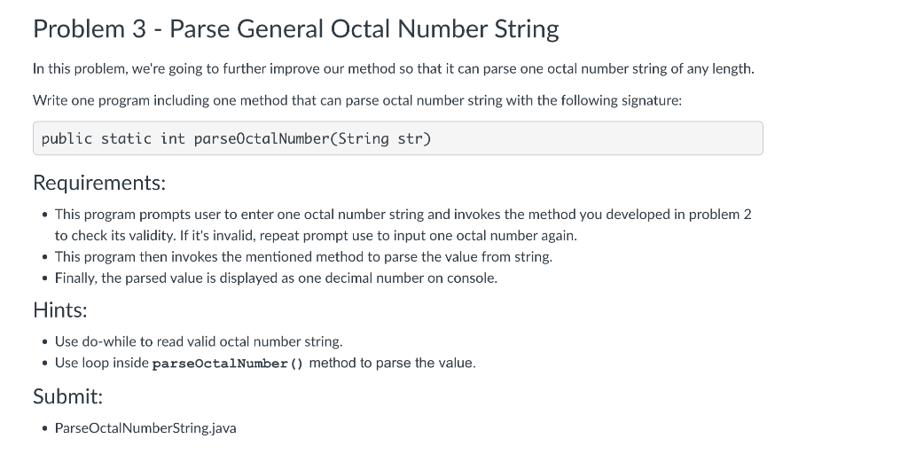 Solved Problem 3 Parse General Octal Number String In This 