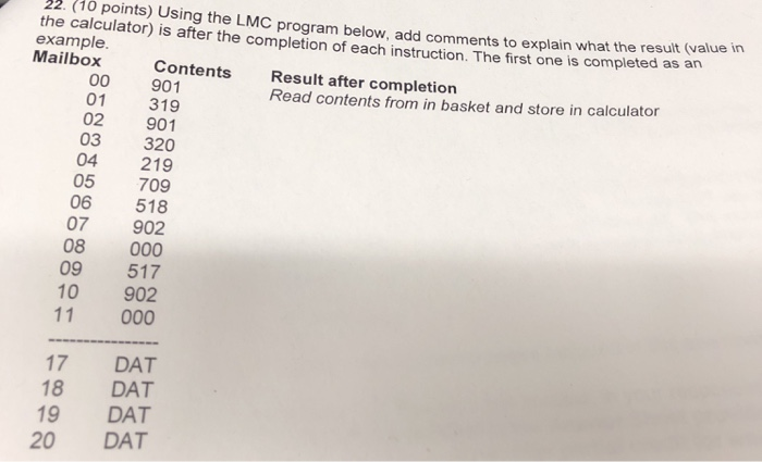 Solved 2 0 Points Using The Lmc Program Below Add Comments 8134