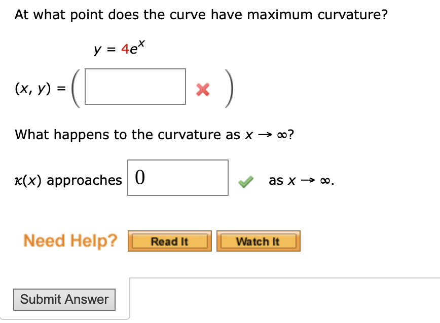 Solved At what point does the curve have maximum curvature? | Chegg.com