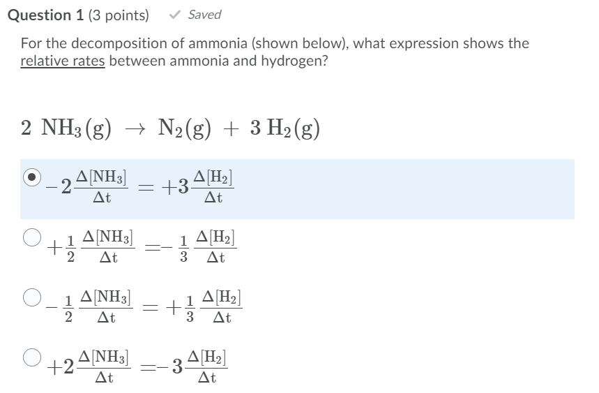 Solved for the decomposition of ammonia, what expression | Chegg.com
