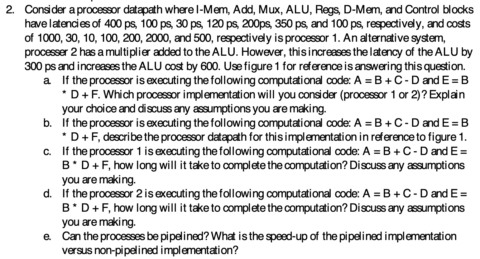 Solved 2. Consider a processor datapath where I-Mem, Add, | Chegg.com