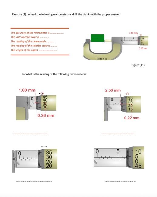 Solved Exercise (2); a- read the following micrometers and | Chegg.com