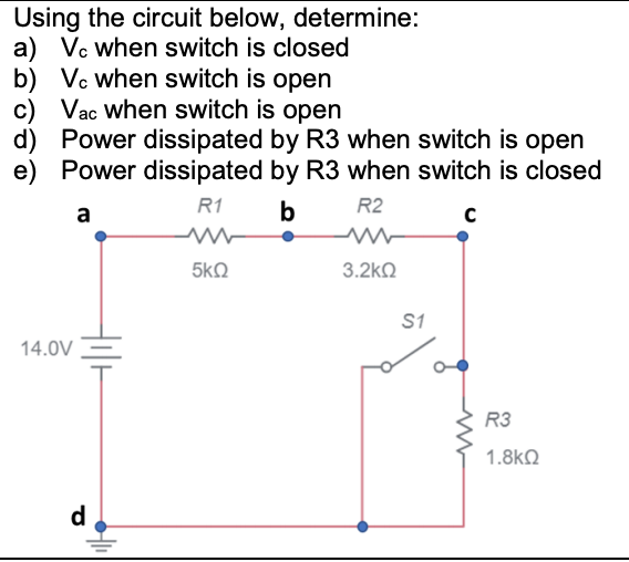 Solved Using the circuit below, determine: a) Vc when switch | Chegg.com