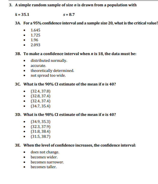 Solved 3. A simple random sample of size n is drawn from a | Chegg.com