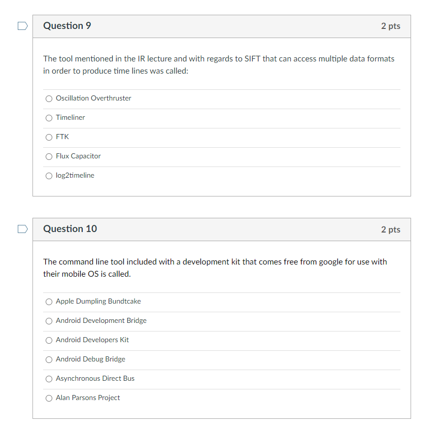 Solved Question 9 2 pts The tool mentioned in the IR lecture | Chegg.com