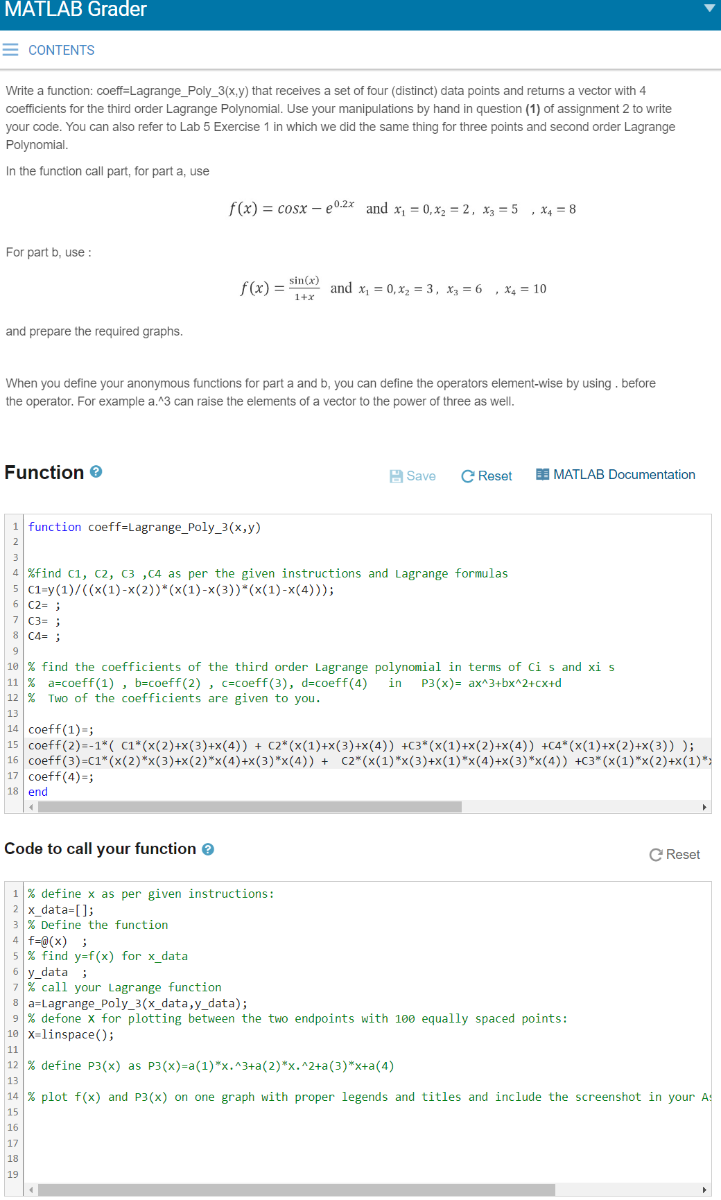 Solved Answer The Question With Mathlab Codefxcosx E02x 9371