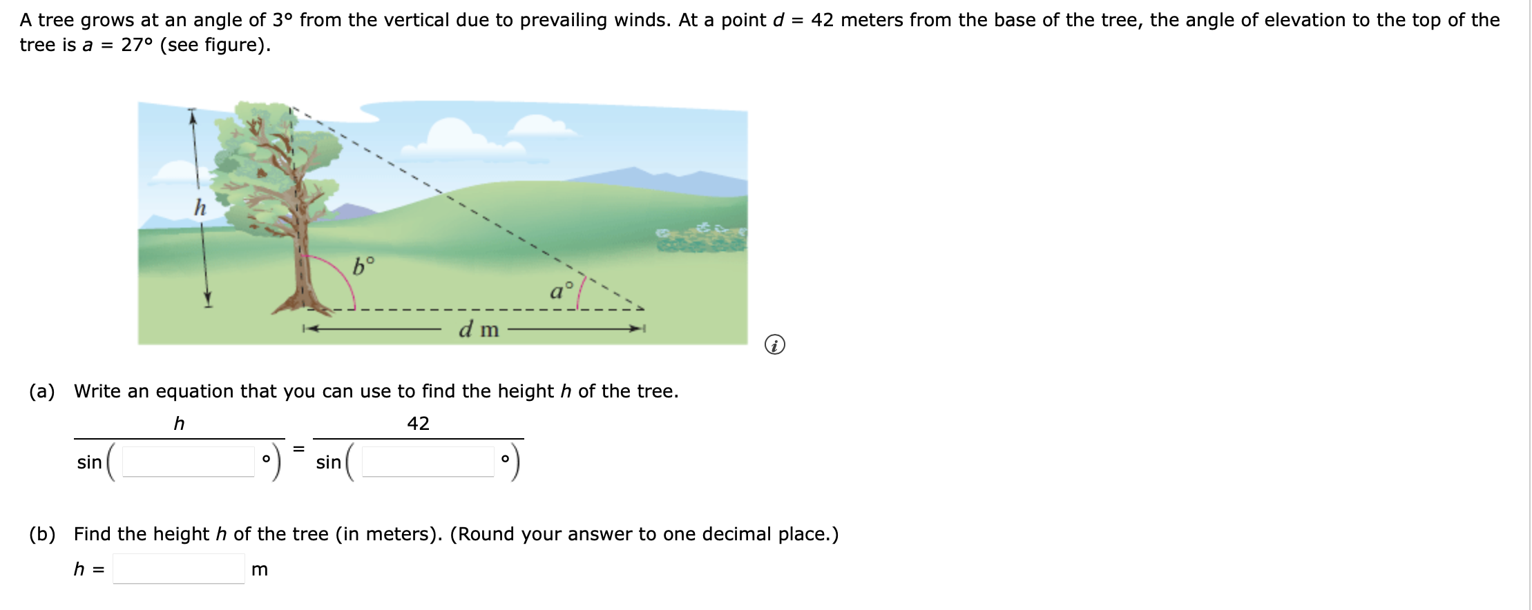 Solved A tree grows at an angle of 3∘ from the vertical due | Chegg.com