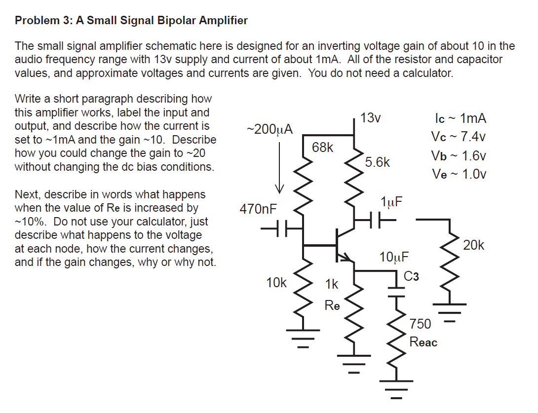 Solved Problem 3: A Small Signal Bipolar Amplifier The small | Chegg.com