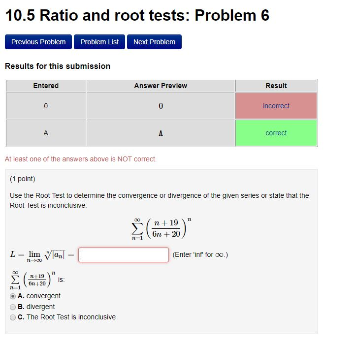 Solved 105 Ratio And Root Tests Problem6 Previous Problem