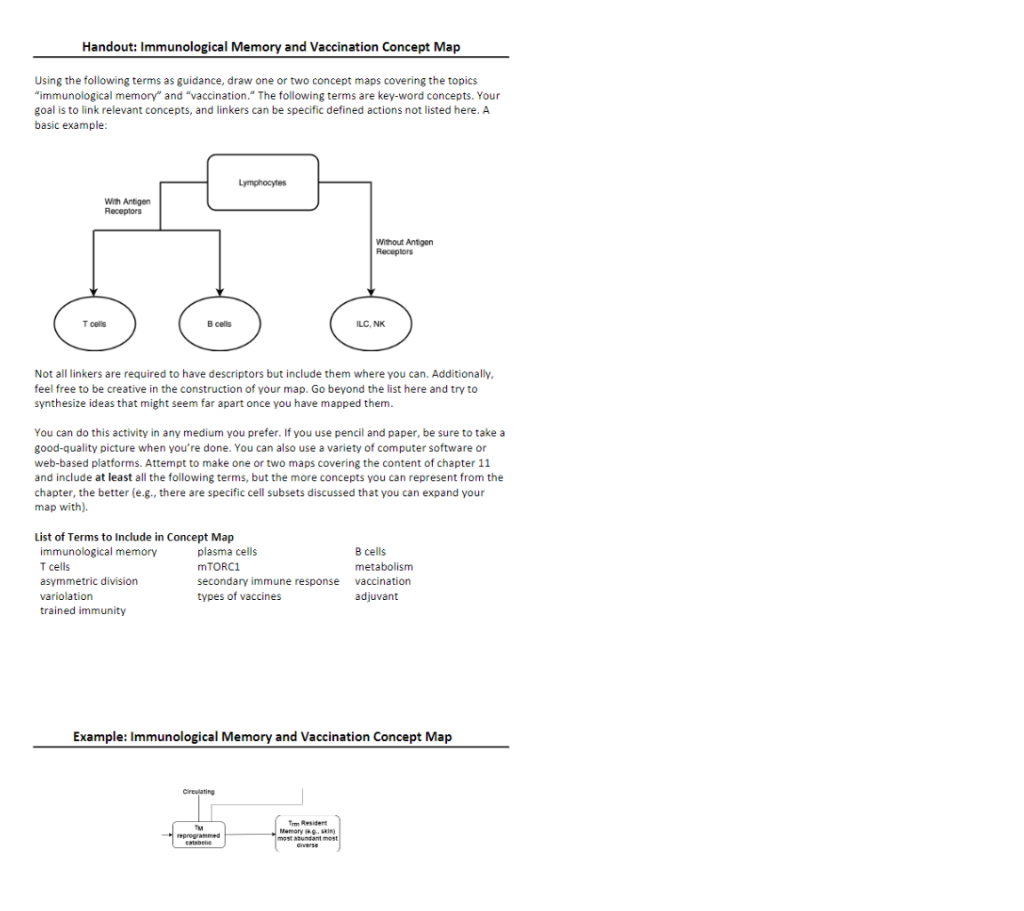 Handout: Immunological Memory and Vaccination Concept | Chegg.com