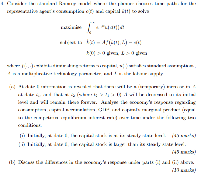 Solved Consider the standard Ramsey model where the planner | Chegg.com