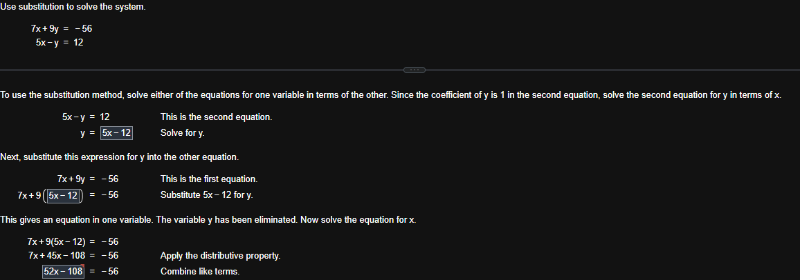 Solved hello, on equation 7x+45x-108=-56, where do the | Chegg.com