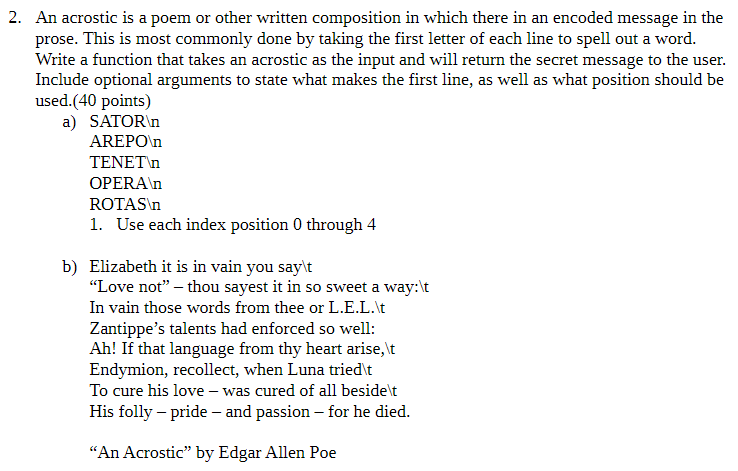 Solved Write functions that address the following prompts. | Chegg.com