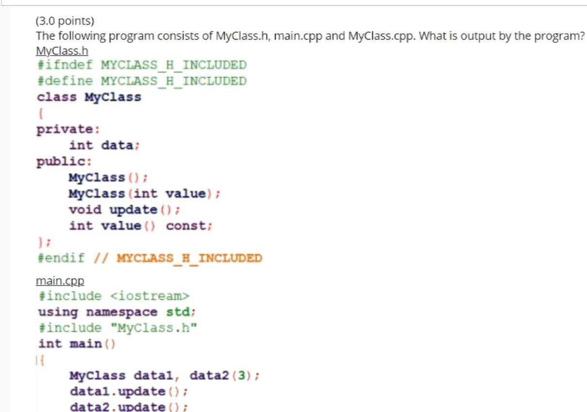 Solved Myclass:: MyClass() data = 5; MyClass::MyClass (int | Chegg.com Solved Myclass:: MyClass() data = 5; MyClass::MyClass (int | Chegg.com