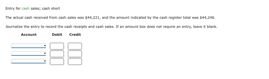 Solved Entry for cash sales; cash short The actual cash | Chegg.com
