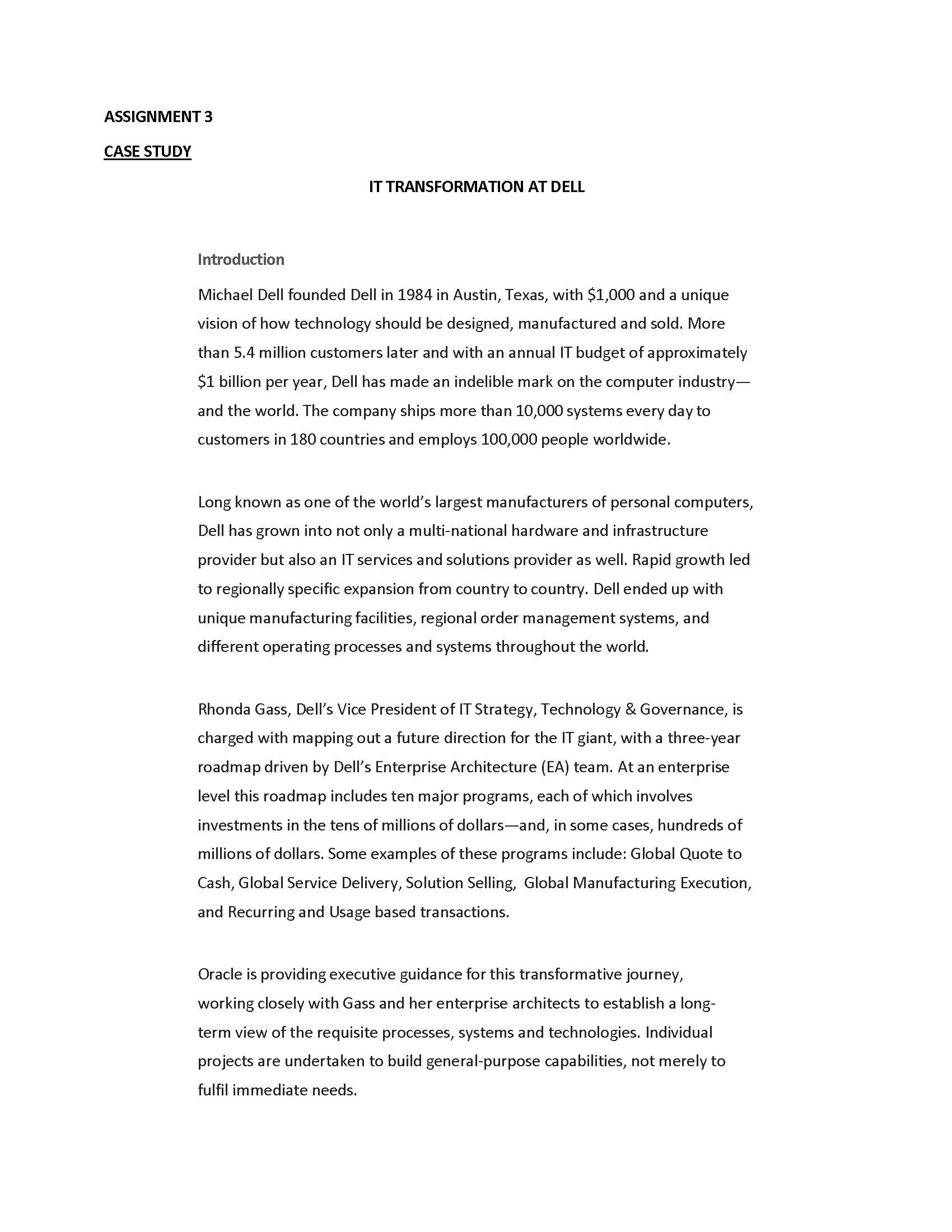 Solved It Transformation At Dell Introduction Michael Dell