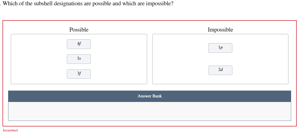 Solved Which of the subshell designations are possible and | Chegg.com