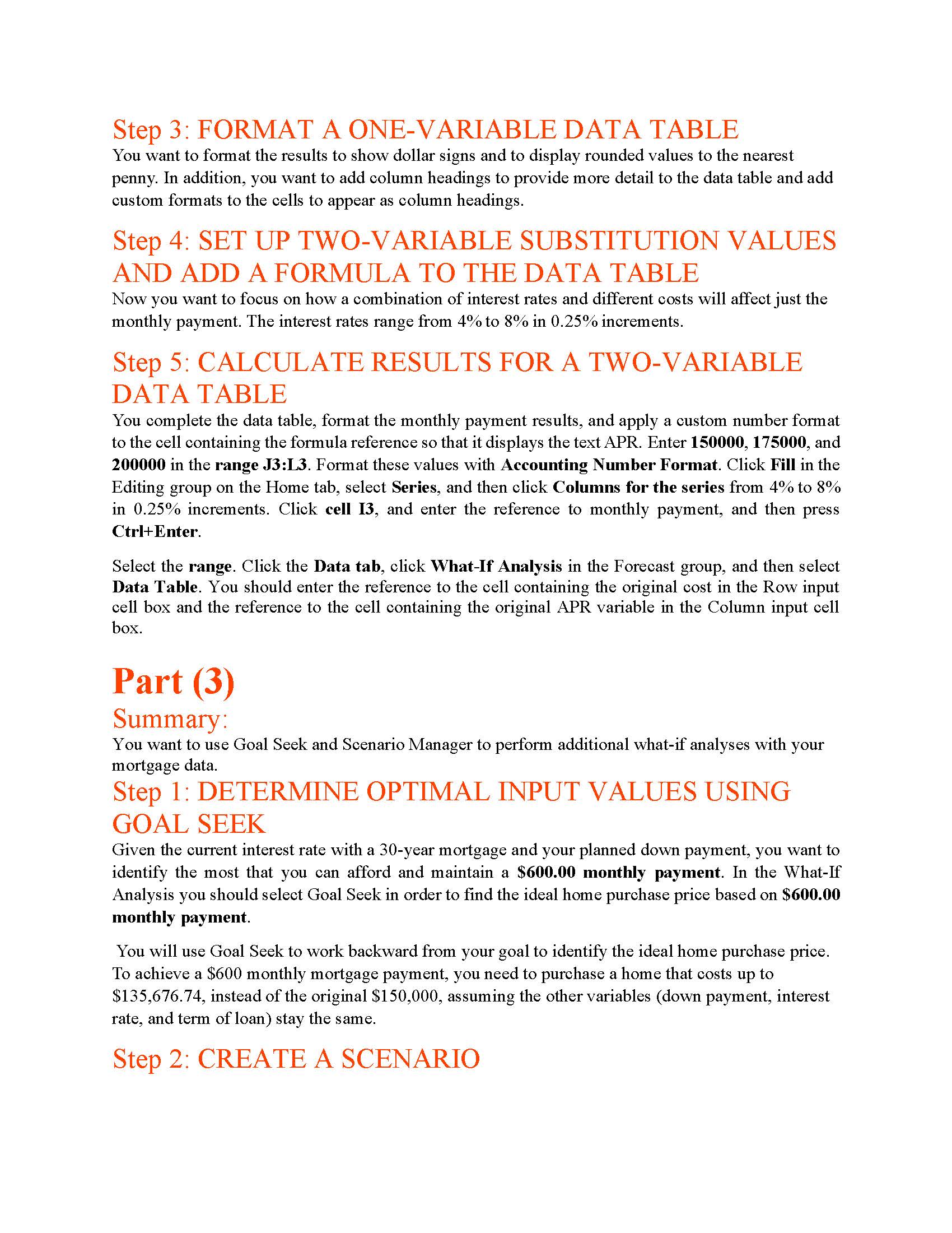Step 3: FORMAT A ONE-VARIABLE DATA TABLE You want to | Chegg.com