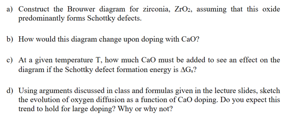 a) Construct the Brouwer diagram for zirconia, ZrO2, | Chegg.com