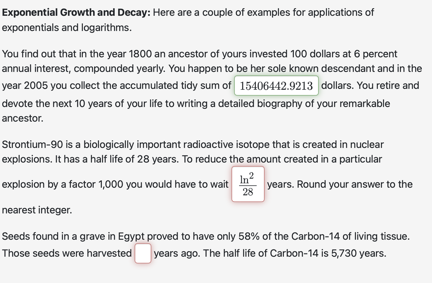 Solved Exponential Growth and Decay: Here are a couple of | Chegg.com