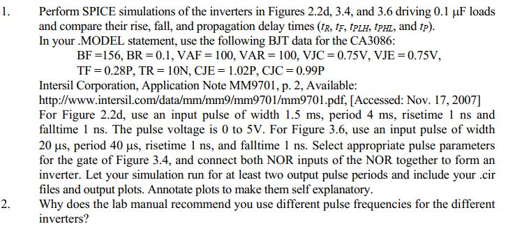 Perform SPICE simulations of the inverters in Figures | Chegg.com