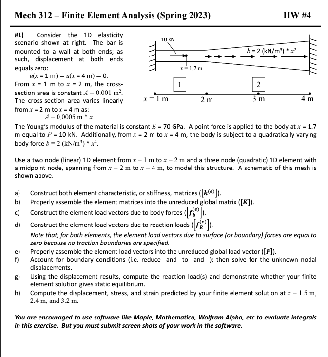 Mech 312 - Finite Element Analysis (Spring 2023) HW | Chegg.com