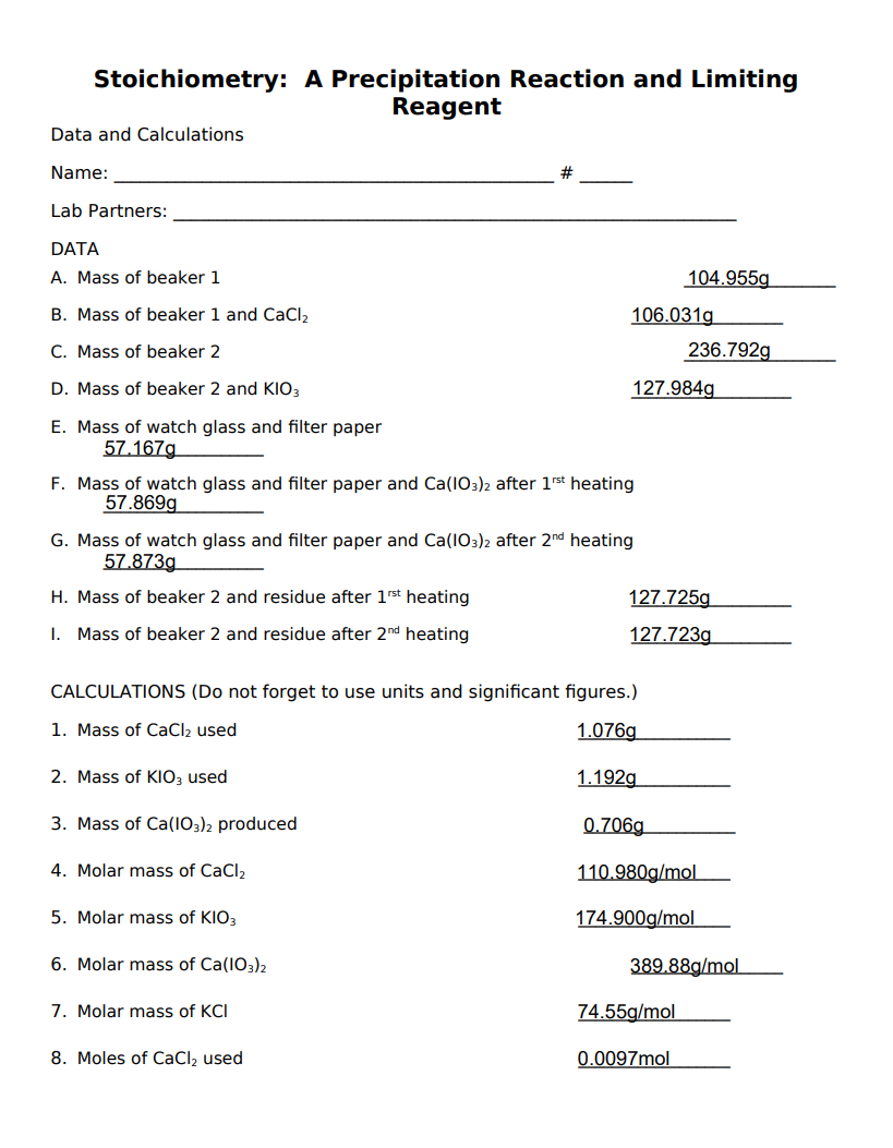 Solved Stoichiometry: A Precipitation Reaction and Limiting | Chegg.com