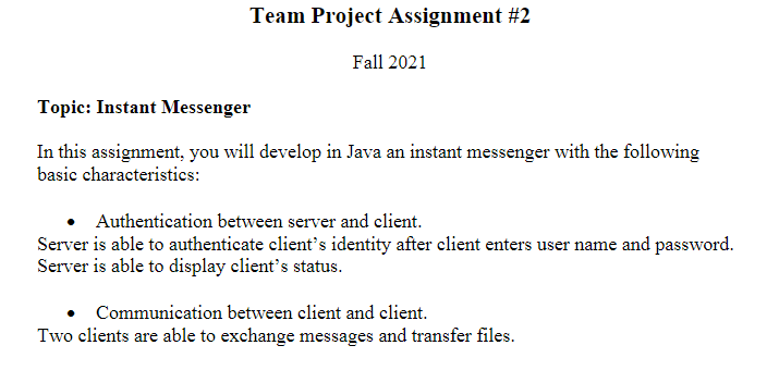 Solved Team Project Assignment #2 Fall 2021 Topic: Instant | Chegg.com