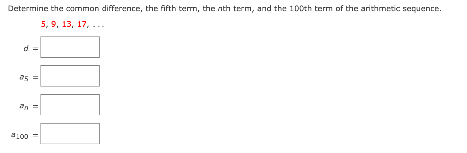 Solved Determine the common difference, the fifth term, the | Chegg.com
