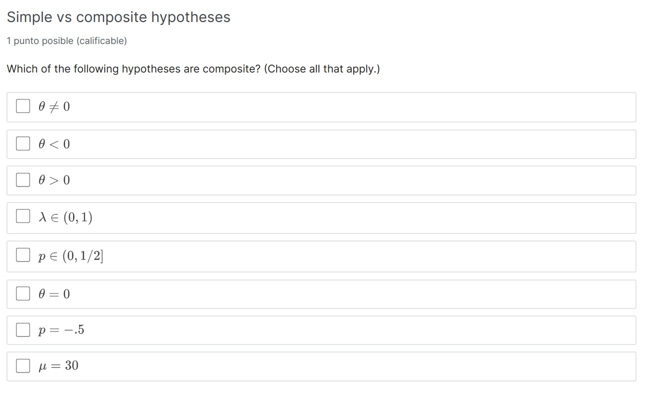 Solved Simple vs composite hypotheses 1 punto posible | Chegg.com