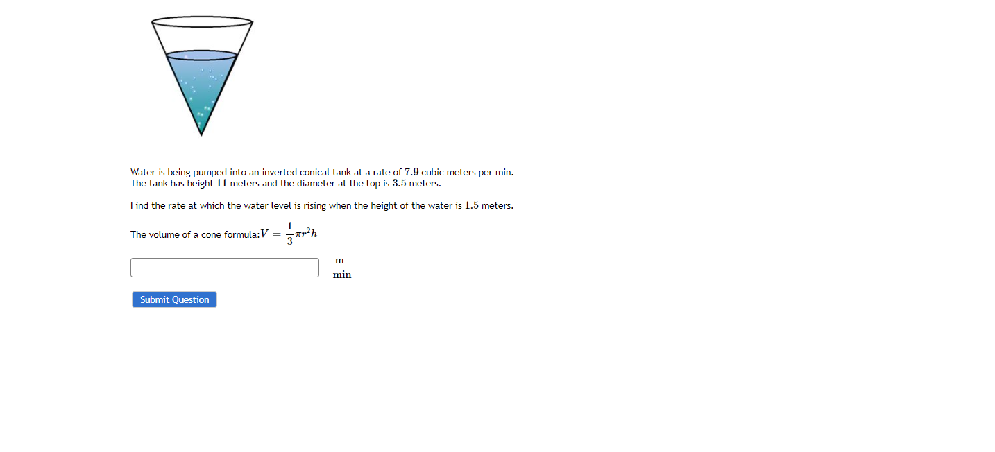 Solved Water is being pumped into an inverted conical tank | Chegg.com