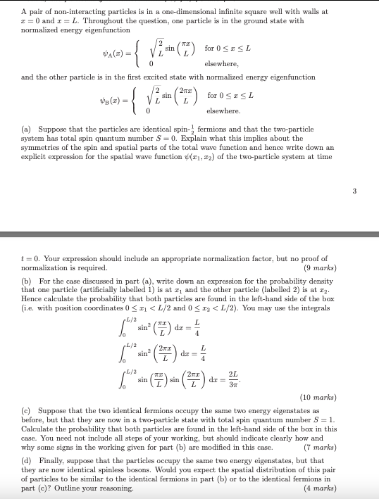 Solved A pair of non-interacting particles is in a | Chegg.com