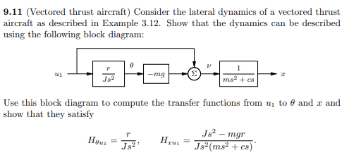 Solved 9.11 (Vectored thrust aircraft) Consider the lateral | Chegg.com