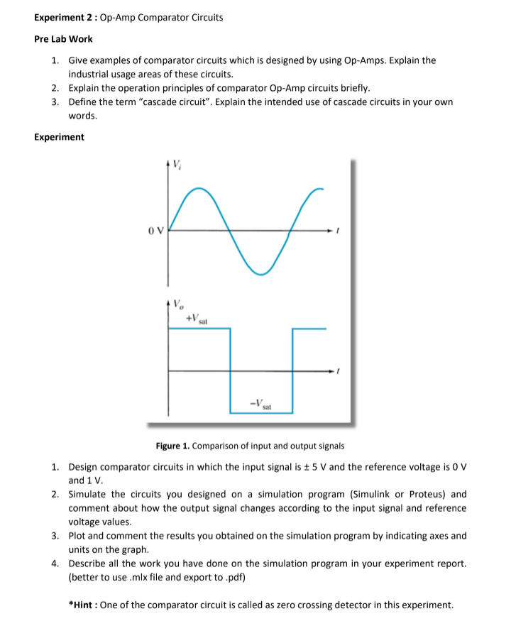 Solved Experiment 2 : Op-Amp Comparator Circuits Pre Lab | Chegg.com
