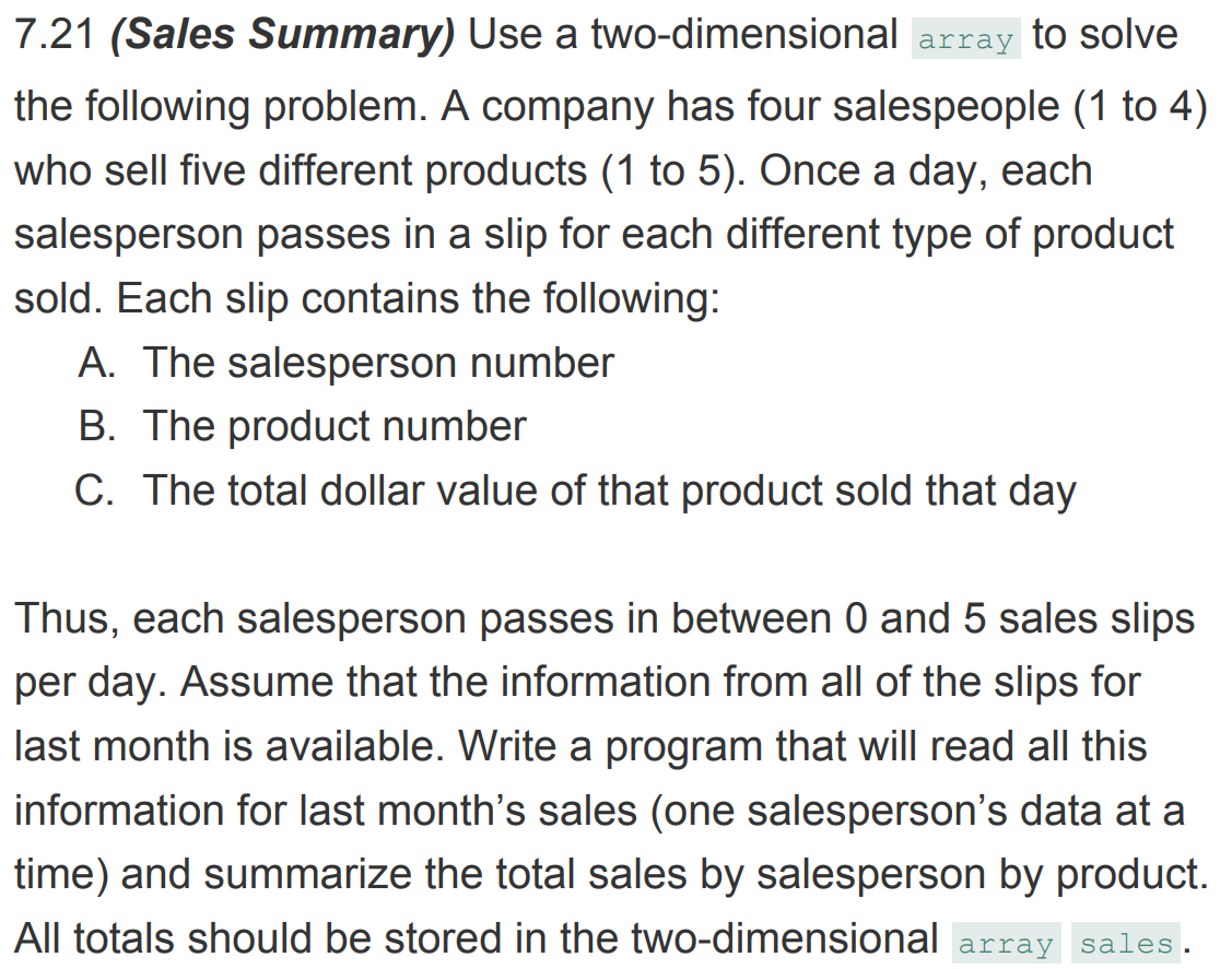Solved 7.21 (Sales Summary) Use a two-dimensional array to | Chegg.com
