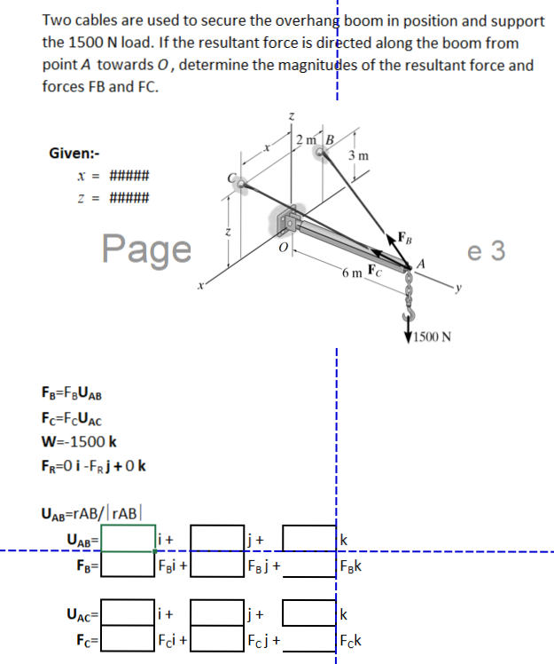 Solved Two cables are used to secure the overhang boom in | Chegg.com